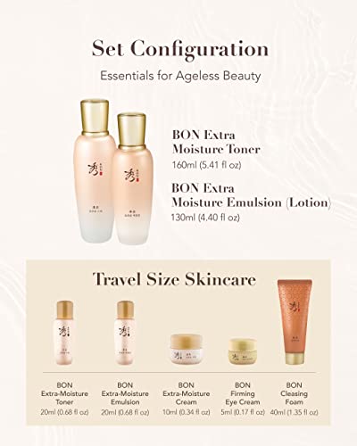 SOORYEHAN BON EXTRA MOISTURE SKINCARE GIFT SET - Korean Skincare Gift Set, Luxury Premium High-end Hydrating Toner, Emulsion Lotion, Cleansing Foam, Cream, Eye Cream (385ml / 13.01 Fl Oz) by LG BEAUTY