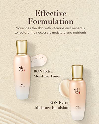 SOORYEHAN BON EXTRA MOISTURE SKINCARE GIFT SET - Korean Skincare Gift Set, Luxury Premium High-end Hydrating Toner, Emulsion Lotion, Cleansing Foam, Cream, Eye Cream (385ml / 13.01 Fl Oz) by LG BEAUTY