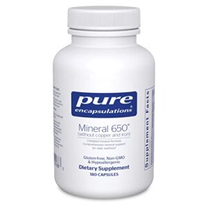 pure encapsulations mineral 650 without copper & iron | hypoallergenic combination of balanced chelated|minerals | 180 capsules