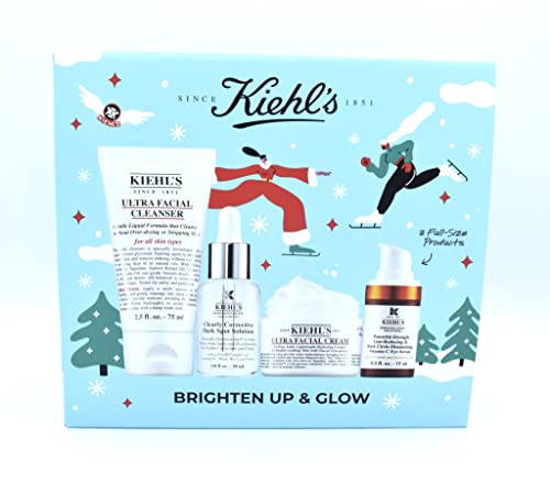 Kiehl's Brighten Up & Glow 4 Piece Set: Ultra Facial Cleaner, Dark Spot Solution, Ultra Facial Cream, Line Reducing Eye Serum