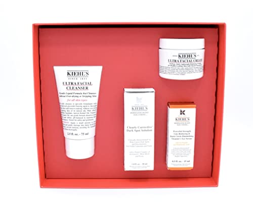 Kiehl's Brighten Up & Glow 4 Piece Set: Ultra Facial Cleaner, Dark Spot Solution, Ultra Facial Cream, Line Reducing Eye Serum