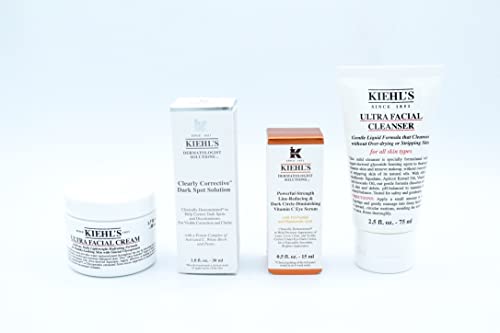 Kiehl's Brighten Up & Glow 4 Piece Set: Ultra Facial Cleaner, Dark Spot Solution, Ultra Facial Cream, Line Reducing Eye Serum