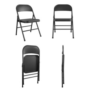 CoscoProducts COSCO Essentials All-Steel Metal Folding Chair, Full-Size, Double Braced, 4-Pack, Black