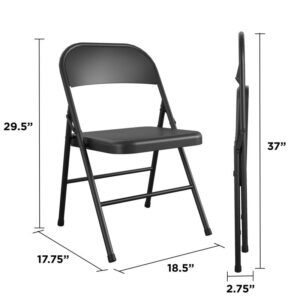 CoscoProducts COSCO Essentials All-Steel Metal Folding Chair, Full-Size, Double Braced, 4-Pack, Black