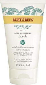 burt’s bees natural acne solutions pore refining cleansing scrub, exfoliating face wash for oily skin, 4 oz (package may vary)