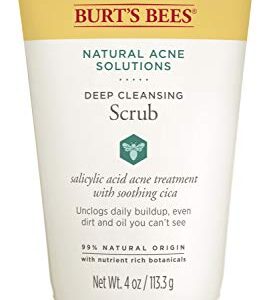 Burt's Bees Natural Acne Solutions Pore Refining Cleansing Scrub, Exfoliating Face Wash for Oily Skin, 4 Oz (Package May Vary)