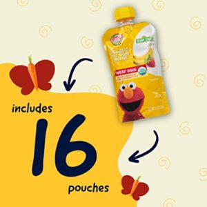 Earth's Best Organic Kids Snacks, Sesame Street Toddler Snacks, Organic Fruit Yogurt Smoothie for Toddlers 2 Years and Older, Strawberry Banana, 4.2 oz Resealable Pouch (Pack of 16)