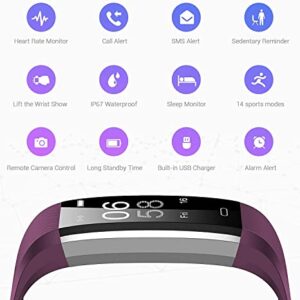 Kummel Fitness Tracker with Heart Rate Monitor, Waterproof Activity Tracker with Pedometer & Sleep Monitor, Calories, Step Tracking for Women Men Purple