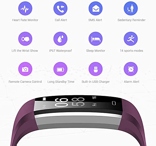 Kummel Fitness Tracker with Heart Rate Monitor, Waterproof Activity Tracker with Pedometer & Sleep Monitor, Calories, Step Tracking for Women Men Purple