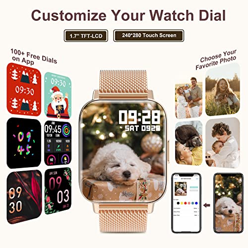 Smart Watch for Women(Dial/Answer Call) Full Touch Screen Smartwatch for Android iOS Phones Waterproof Fitness Tracker with Pedometer Heart Rate Sleep Monitor Digital Watches for Women with 3 Straps