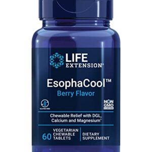 Life Extension EsophaCool - Gut Health Supplements with Calcium, Magnesium & DGL Licorice Root Extract for Healthy Digestion Stomach Relief & PH Balance - Gluten-Free, Vegetarian - 60 Chewable Tablets