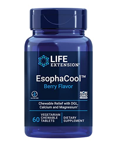 Life Extension EsophaCool - Gut Health Supplements with Calcium, Magnesium & DGL Licorice Root Extract for Healthy Digestion Stomach Relief & PH Balance - Gluten-Free, Vegetarian - 60 Chewable Tablets