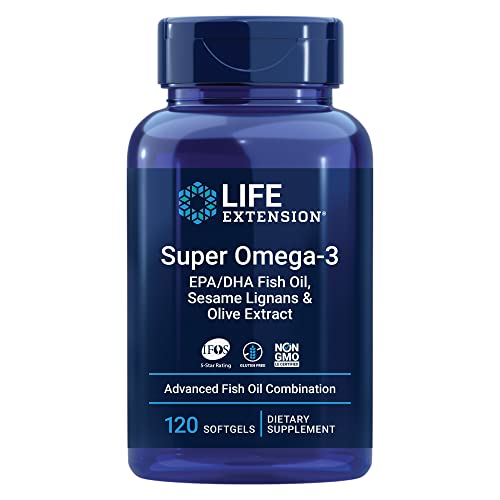 Super Omega-3 EPA/DHA Fish Oil, Sesame Lignans & Olive Extract - For Heart & Brain Health – For Inflammation & Cholesterol Management – Gluten-Free, Non-GMO – Lemon Flavor 120 Softgels