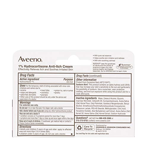 Aveeno 1% Hydrocortisone Anti Itch Cream, Maximum Strength