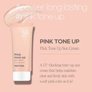 PRETTYSKIN Power Long-lasting Facial Sunscreen SPF50+ / PA++++ 2.36 fl.oz.(70ml) Zinc Oxide | Moisturizing and UV protection | Shea Butter, Chamomile flower extract (Pink Tone-up)