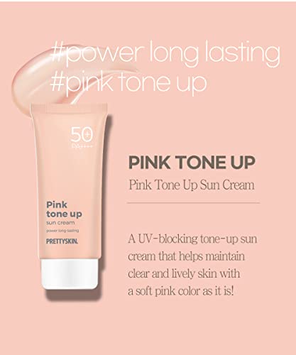 PRETTYSKIN Power Long-lasting Facial Sunscreen SPF50+ / PA++++ 2.36 fl.oz.(70ml) Zinc Oxide | Moisturizing and UV protection | Shea Butter, Chamomile flower extract (Pink Tone-up)