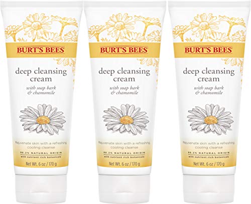 Face Wash,Burt's Bees Deep Facial Cleansing Cream, All Natural Cleanser with Chamomile, 6 Ounce (Pack of 3) (Packaging May Vary)