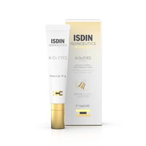 isdin k-ox under-eye brightening cream for puffiness and dark circles with anti-aging benefits, vitamin k and hyaluronic acid, visible results in 28 days of usage