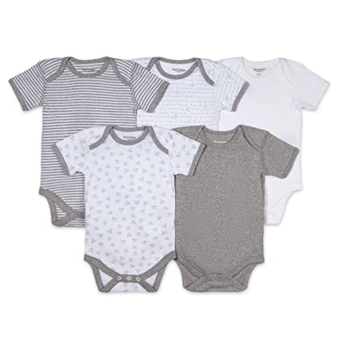 Burt's Bees Baby Unisex Baby Bodysuits, 5-pack Short & Long Sleeve One-pieces, 100% Organic Cotton infant and toddler rompers, Heather Grey Prints, 3-6 Months US