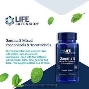 Life Extension Gamma E Mixed Tocopherols & Tocotrienols - Complete Spectrum of Vitamin E for Antioxidant Protection - Gluten-Free, Non-GMO - 60 Softgels