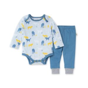 burt’s bees baby unisex baby bodysuit & pant set, 100% organic cotton, wolf packed, 12 months