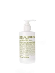 malin + goetz rum body lotion – soothing hydrating body lotion for men and women, prevents dry skin, no stripping or irritation. natural ingredients, cruelty-free, vegan 8.5 fl oz