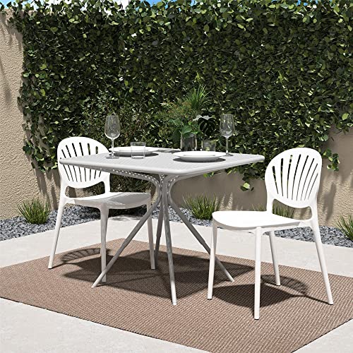 COSCO Outdoor/Indoor Stacking Resin Chair with Shell Back, 2-Pack, White