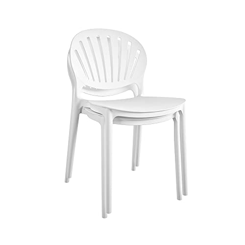 COSCO Outdoor/Indoor Stacking Resin Chair with Shell Back, 2-Pack, White