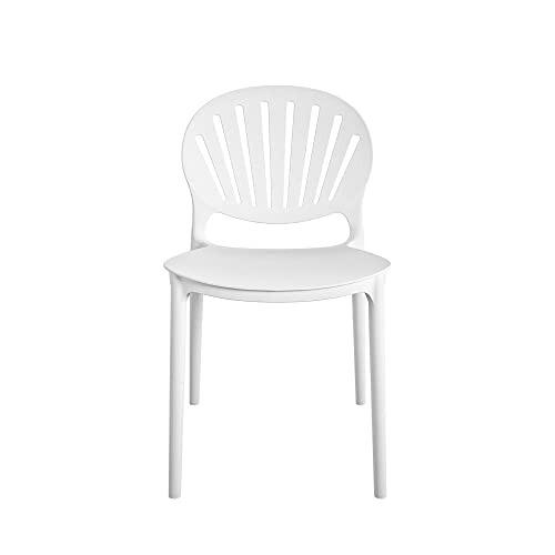 COSCO Outdoor/Indoor Stacking Resin Chair with Shell Back, 2-Pack, White