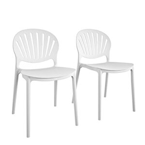 COSCO Outdoor/Indoor Stacking Resin Chair with Shell Back, 2-Pack, White