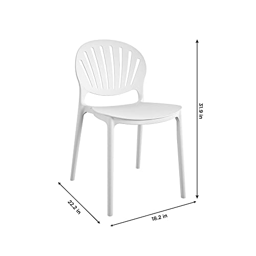 COSCO Outdoor/Indoor Stacking Resin Chair with Shell Back, 2-Pack, White