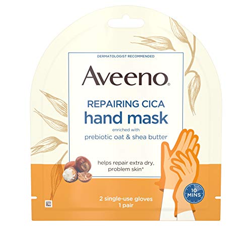 Aveeno Repairing cica hand mask with prebiotic oat and shea butter for extra dry skin, paraben-free and fragrance-free, 1.0 Count (Pack of 36)