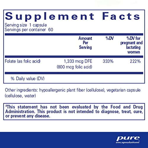 Pure Encapsulations Folic Acid | Hypoallergenic Dietary Supplement | 60 Capsules