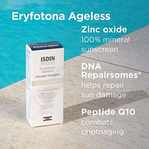 ISDIN Eryfotona Ageless Sunscreen Zinc Oxide and 100% Mineral Tinted Sunscreen SPF 50+, 3.4 Fl Oz