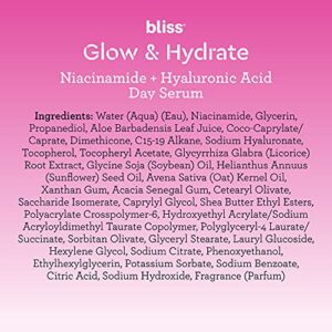 Bliss Glow & Hydrate Hyaluronic Acid Day Facial Serum | Improves Dullness and Hydrates Skin for Glowing Radiance | Clean | Paraben Free | Cruelty-Free | Vegan | 1 oz