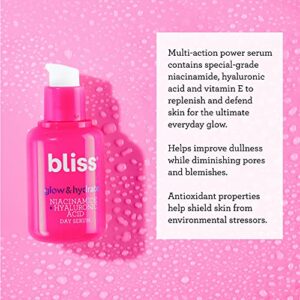 Bliss Glow & Hydrate Hyaluronic Acid Day Facial Serum | Improves Dullness and Hydrates Skin for Glowing Radiance | Clean | Paraben Free | Cruelty-Free | Vegan | 1 oz