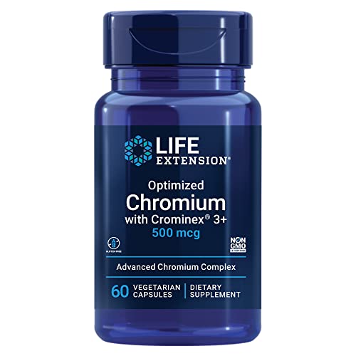 Life Extension Optimized Chromium with Crominex 3+ 500 mcg – Glucose and Cholesterol Management Supplement – Gluten-Free, Non-GMO - 60 Vegetarian Capsules