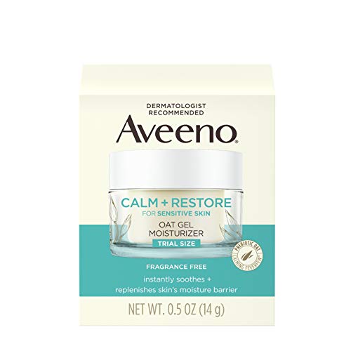 Aveeno Calm + Restore Oat Gel Facial Moisturizer for Sensitive Skin, Lightweight Gel Cream Face Moisturizer with Prebiotic Oat & Feverfew, Hypoallergenic, Fragrance- & Paraben-Free, 0.5 oz (Pack of 5)