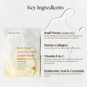 MOTHER MADE Korean Face Mask 10 Sheets with Snail Collagen Vitamin C & D | Hydrating Sheet Masks | Anti-aging Anti-Wrinkle Korean Skincare Facial Treatment | Snail Secretion Filtrate 10,000ppm