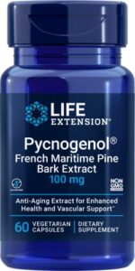 life extension pycnogenol french maritime pine bark extract, 100 mg – for antioxidant & vascular health & circulation – gluten free, non-gmo – 60 vegetarian capsules