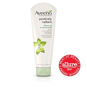 Aveeno Positively Radiant 60 Second In-Shower Facial Cleanser, Brightening Mask With Moisture-Rich Soy, Lemon Peel Extract, Glycolic Acid, and Kaolin Clay, 5 oz