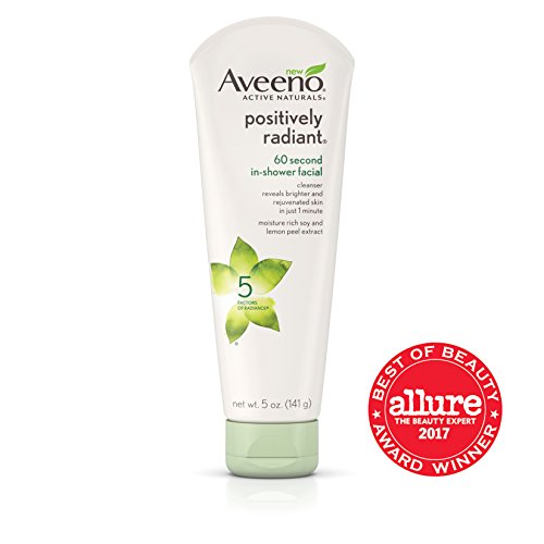 Aveeno Positively Radiant 60 Second In-Shower Facial Cleanser, Brightening Mask With Moisture-Rich Soy, Lemon Peel Extract, Glycolic Acid, and Kaolin Clay, 5 oz