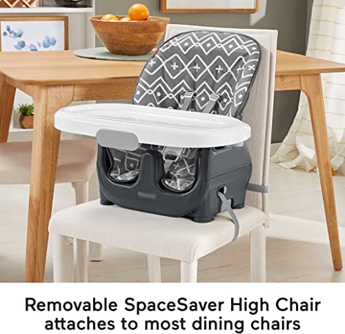 Fisher-Price Baby to Toddler Deluxe High Chair and Portable Booster Seat with Tray Liner Plus Washable Seat Pad and Tray, Gray Tribal