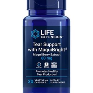 Life Extension Tear Support with MaquiBright 60mg - Maqui Berry Extract Eye Health Supplement For Dry Eyes - Tear Production Formula - Non-GMO, Gluten-Free, Vegetarian - 30 Capsules