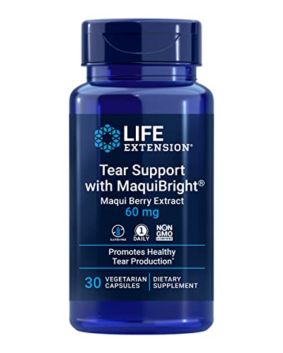 Life Extension Tear Support with MaquiBright 60mg - Maqui Berry Extract Eye Health Supplement For Dry Eyes - Tear Production Formula - Non-GMO, Gluten-Free, Vegetarian - 30 Capsules