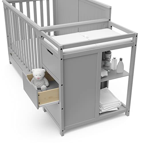 Graco Hadley 5-in-1 Convertible Crib and Changer with Drawer (Pebble Gray) – Crib and Changing Table Combo with Drawer, Includes Changing Pad, Converts to Toddler Bed, Daybed and Full-Size Bed