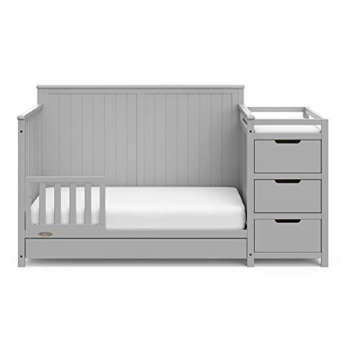 Graco Hadley 5-in-1 Convertible Crib and Changer with Drawer (Pebble Gray) – Crib and Changing Table Combo with Drawer, Includes Changing Pad, Converts to Toddler Bed, Daybed and Full-Size Bed