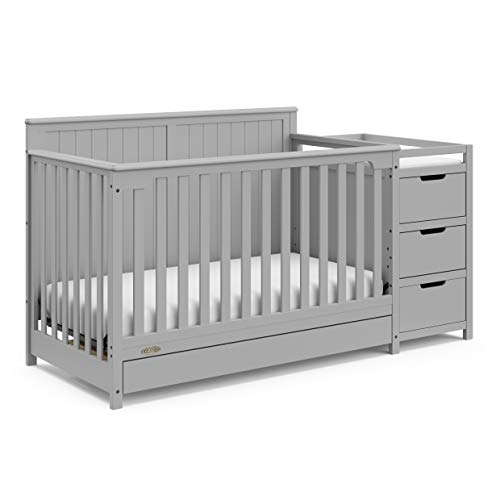 Graco Hadley 5-in-1 Convertible Crib and Changer with Drawer (Pebble Gray) – Crib and Changing Table Combo with Drawer, Includes Changing Pad, Converts to Toddler Bed, Daybed and Full-Size Bed