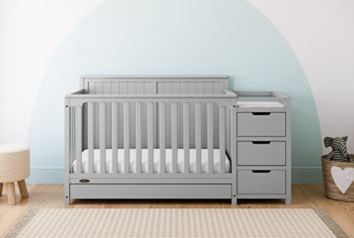 Graco Hadley 5-in-1 Convertible Crib and Changer with Drawer (Pebble Gray) – Crib and Changing Table Combo with Drawer, Includes Changing Pad, Converts to Toddler Bed, Daybed and Full-Size Bed