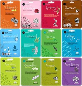 celavi face mask set korean beauty essence facial paper sheet mask korea skin care moisturizing 12 flavors (new) k-beauty skincare 12 masks in a pack made in korea